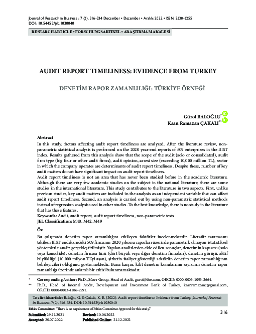 (PDF) Audit Report Timeliness: Evidence from Turkey