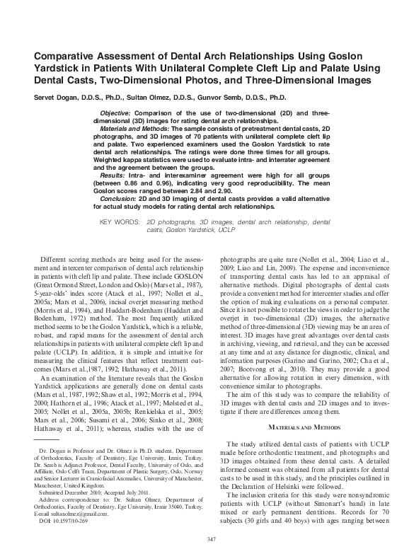 (PDF) Comparative Assessment of Dental Arch Relationships Using Goslon Yardstick in Patients ...