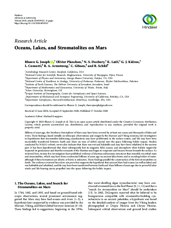 (PDF) Oceans, Lakes, and Stromatolites on Mars