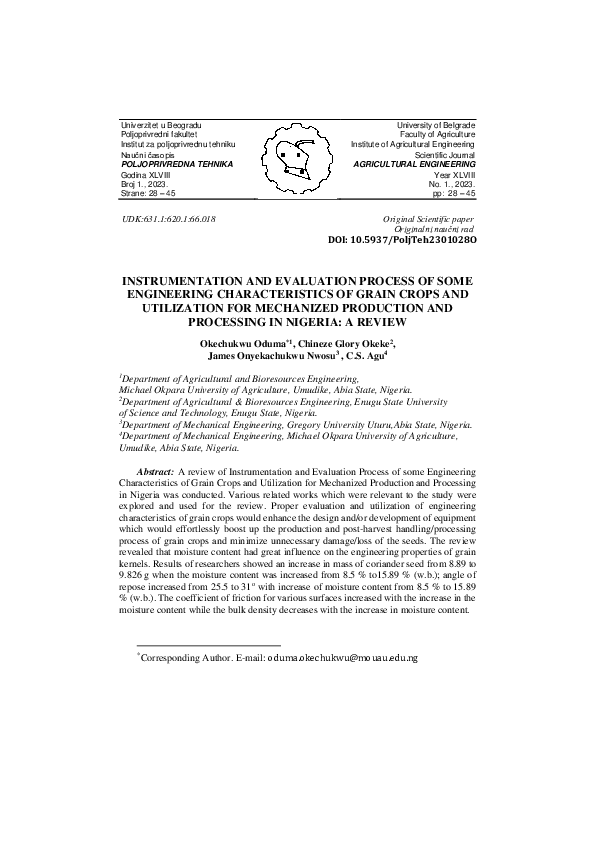 (PDF) Instrumentation and evaluation process of some engineering characteristics of grain crops ...