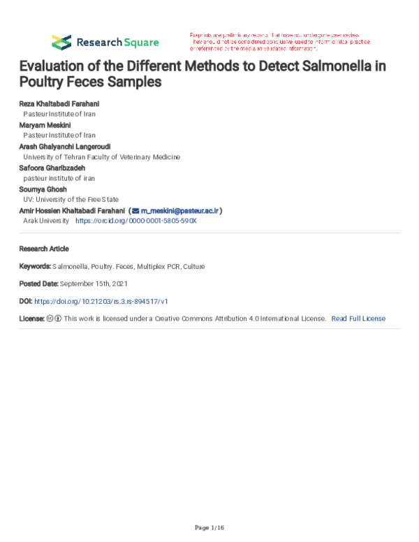 (PDF) Evaluation of the Different Methods to Detect Salmonella in ...