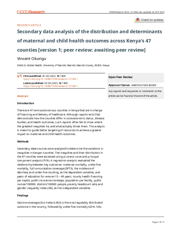 (PDF) Secondary data analysis of the distribution and determinants of maternal and child health ...