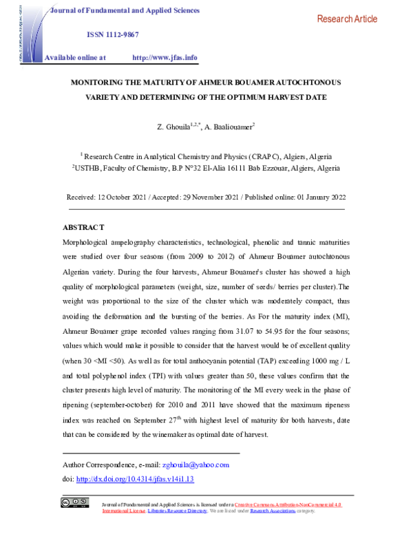 (PDF) Monitoring the maturity of Ahmeur Bouamer Autochtonous variety ...