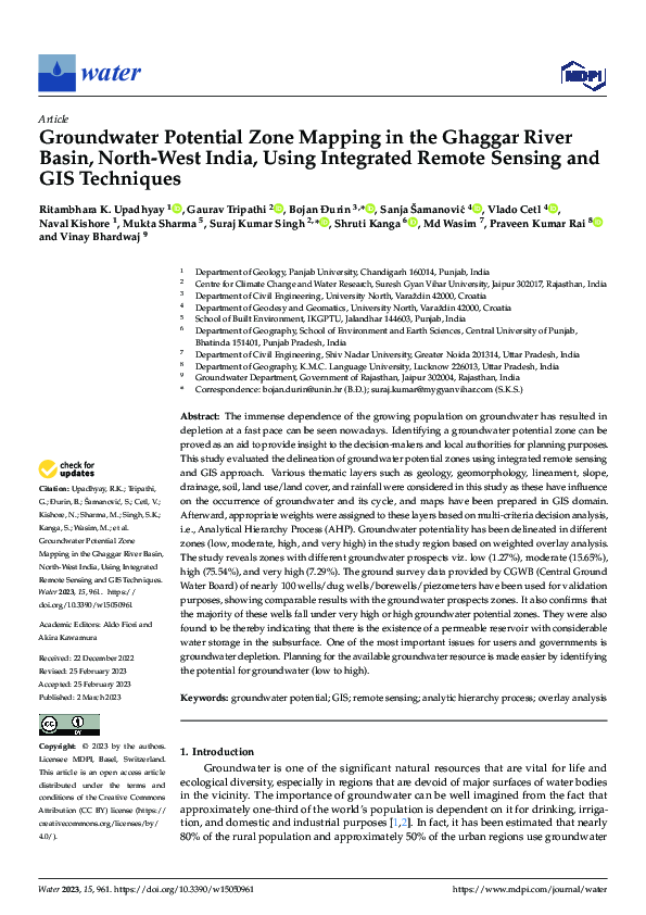 Pdf Groundwater Potential Zone Mapping In The Ghaggar River Basin North West India Using