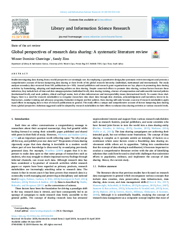 (PDF) Global perspectives of research data sharing: A systematic literature review