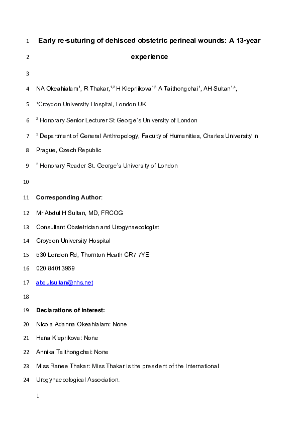 (DOC) Early re-suturing of dehisced obstetric perineal wounds: A 13 ...