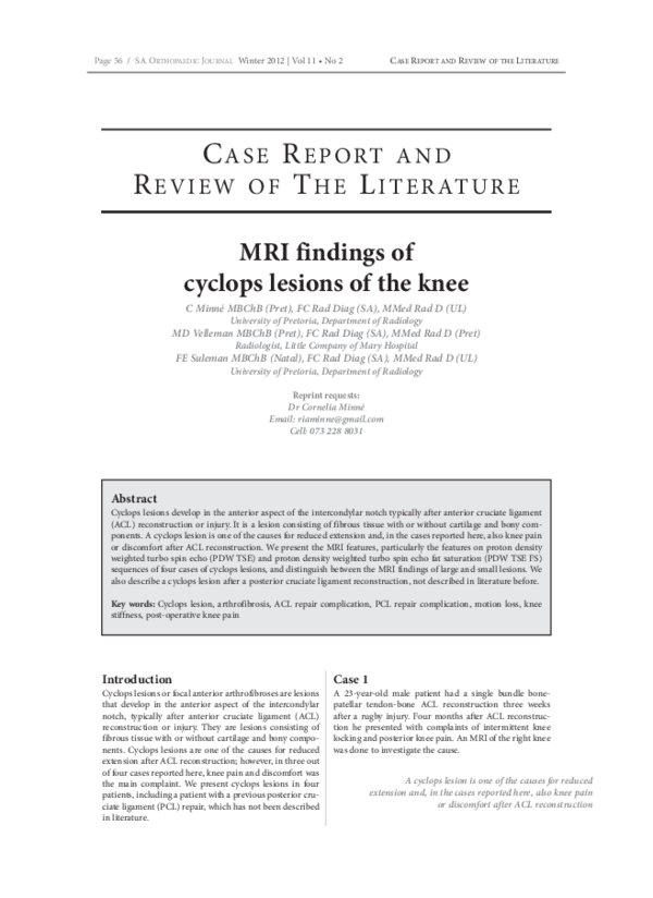 (PDF) MRI findings of cyclops lesions of the knee | Farhana Suleman ...