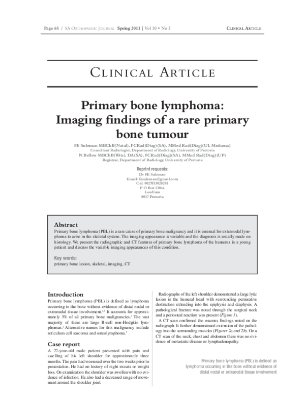 (PDF) Primary bone lymphoma: imaging findings of a rare primary bone ...