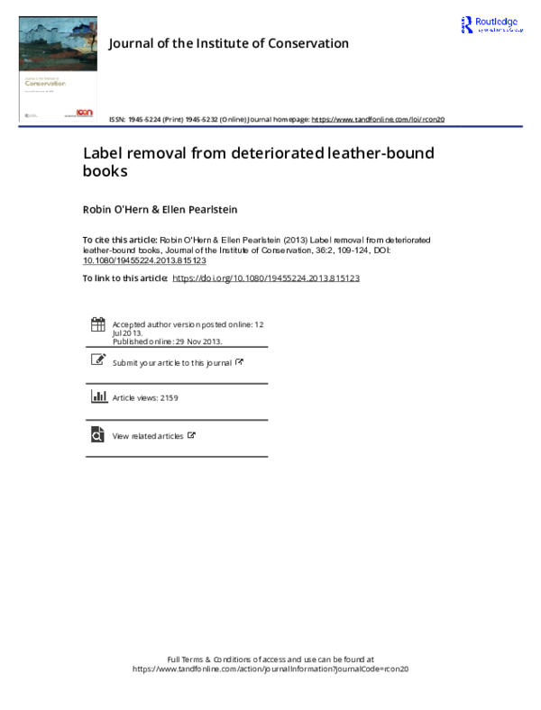(PDF) Label removal from deteriorated leather-bound books | ELLEN J ...