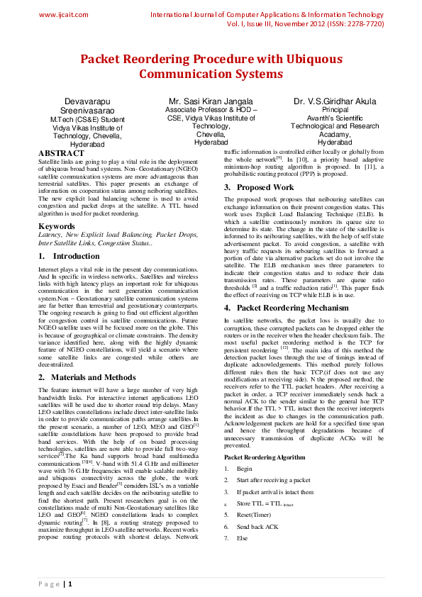 (PDF) Packet Reordering Procedure with Ubiquous Communication Systems