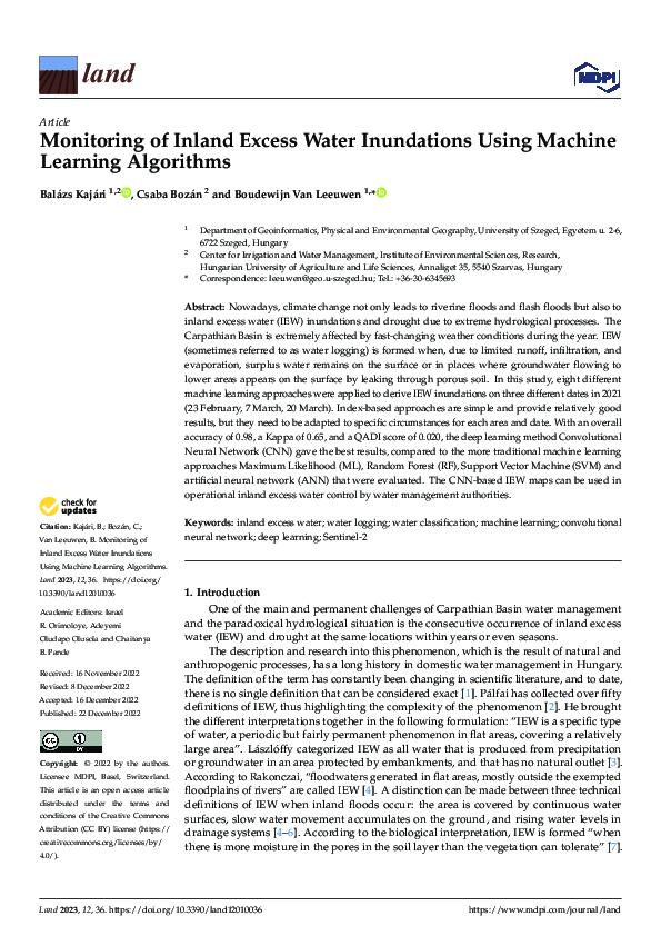 (PDF) Monitoring of Inland Excess Water Inundations Using Machine ...