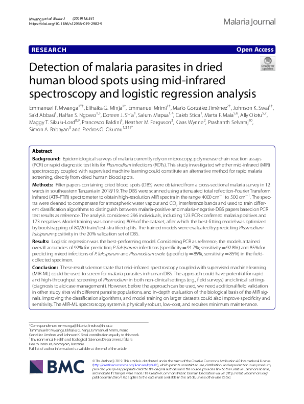 (PDF) Detection of malaria parasites in dried human blood spots using ...