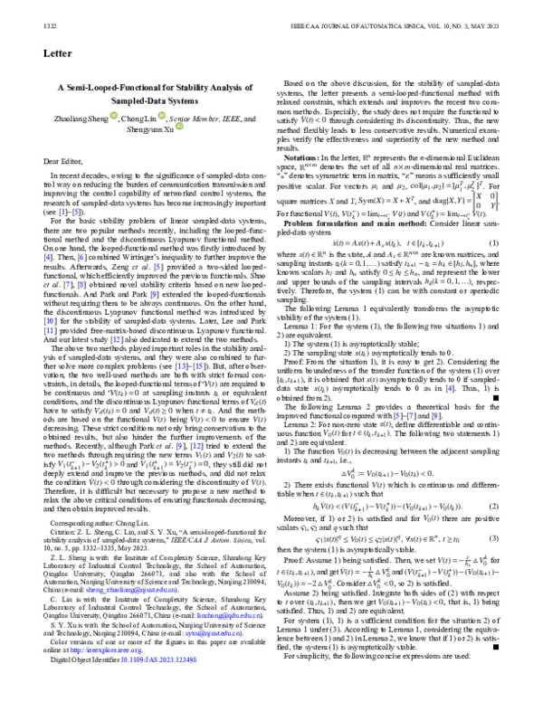 (PDF) Stability Analysis of Sampled-Data Systems Using Semi-Looped-Functional