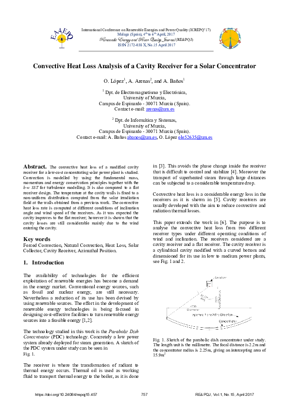 (PDF) Convective Heat Loss Analysis of a Cavity Receiver for a Solar Concentrator