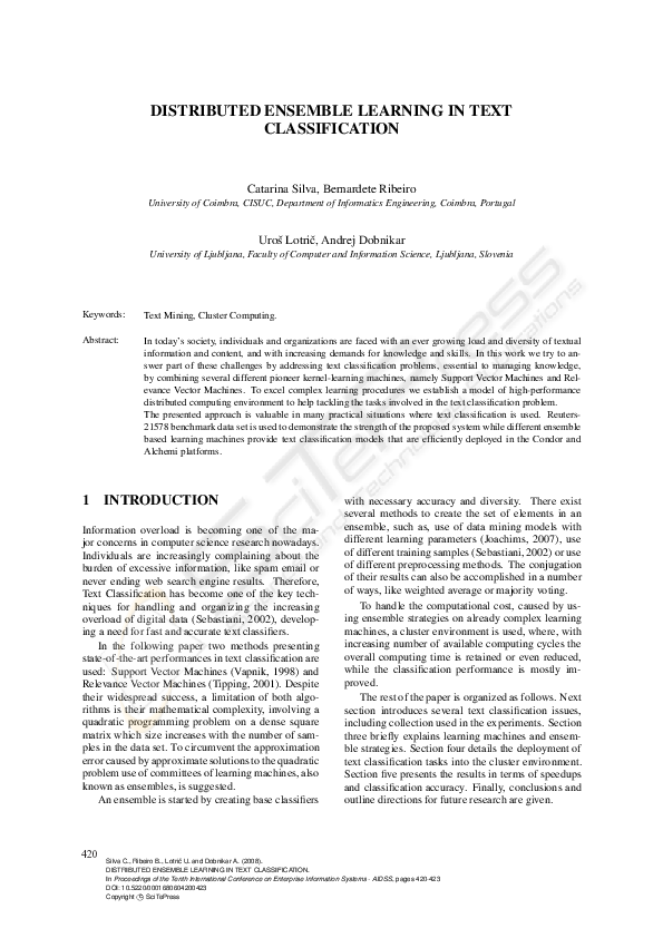 (PDF) Distributed Ensemble Learning in Text Classification