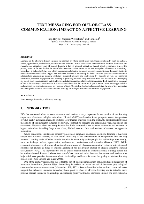 (PDF) Text Messaging for Out-of-Class Communication: Impact on ...