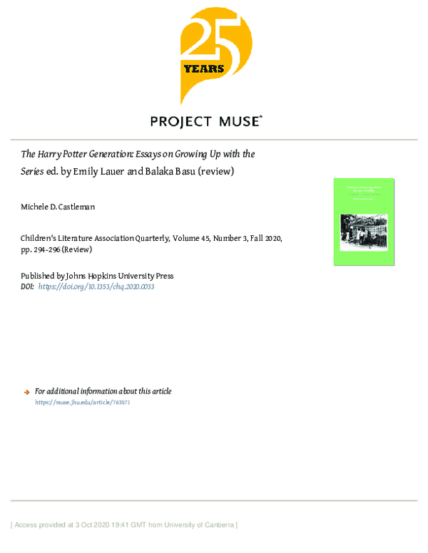 (PDF) The Harry Potter Generation: Essays on Growing Up with the Series ...