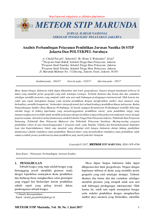 (PDF) Analisis Perbandingan Pelayanan Pendidikan Jurusan Nautika Di ...