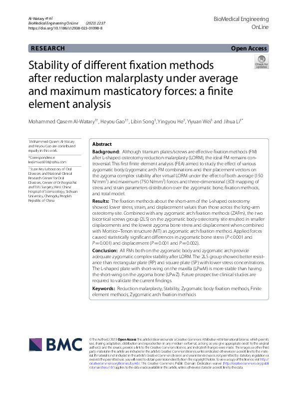 (PDF) Stability of different fixation methods after reduction malarplasty under average and ...