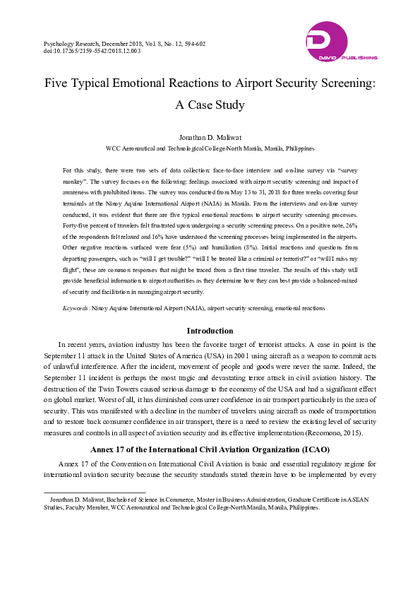 (PDF) Five Typical Emotional Reactions to Airport Security Screening: A ...