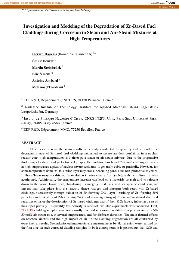 (PDF) Investigation and Modeling of the Degradation of Zirconium-Based ...