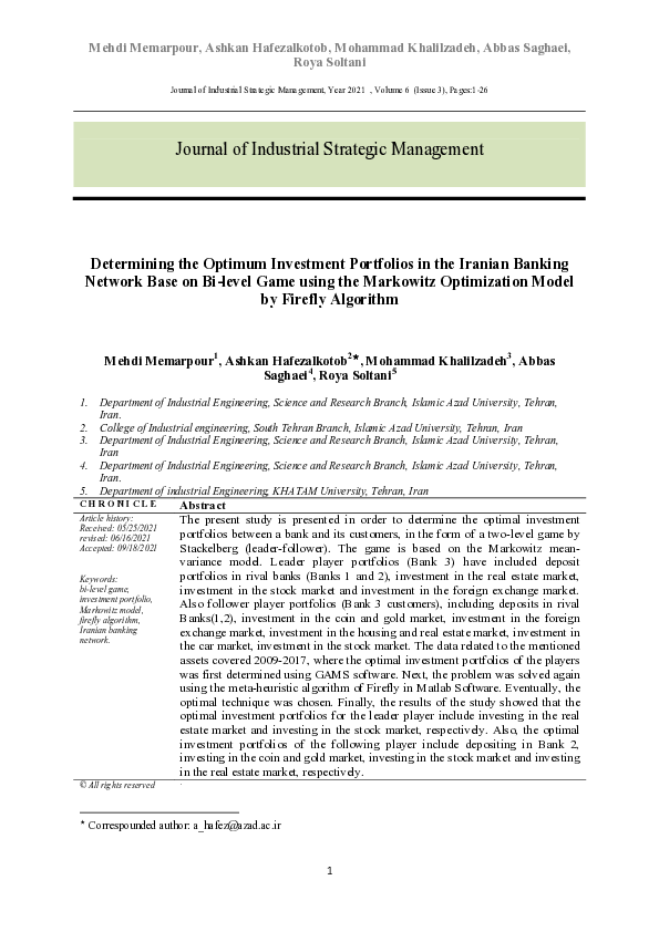 (PDF) Determining the Optimum Investment Portfolios in the Iranian ...