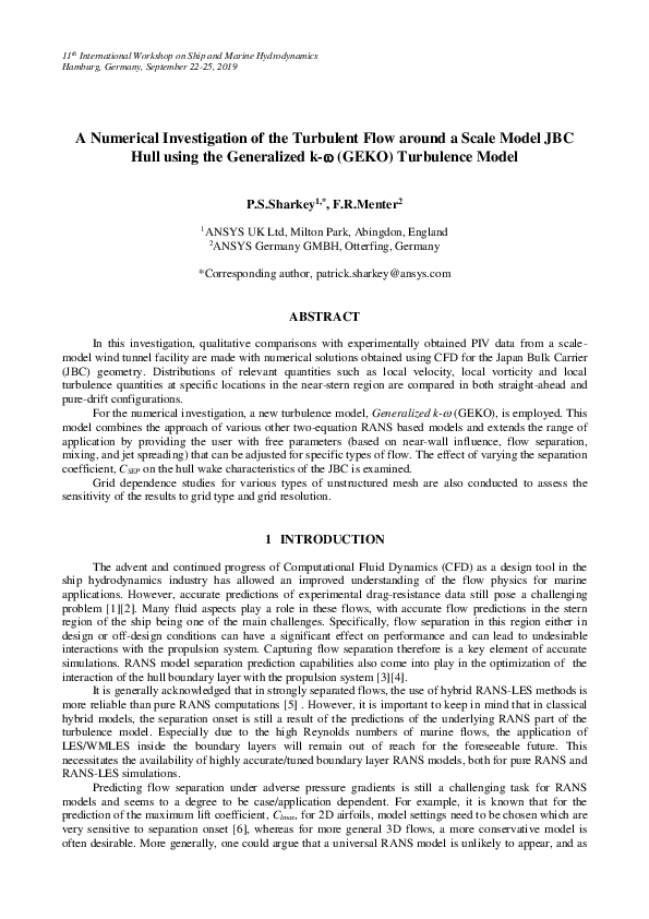 (PDF) A numerical investigation of the turbulent flow around a scale model JBC hull using the ...