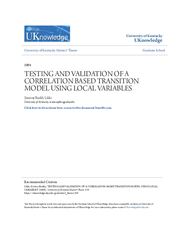 Pdf A Correlation Based Transition Model Using Local Variables—part I Model Formulation
