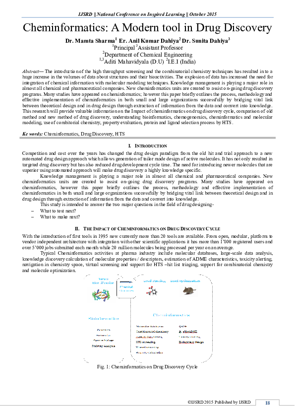 (PDF) Cheminformatics: A Modern tool in Drug Discovery