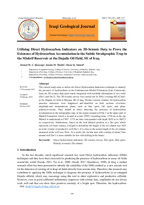 Pdf Utilizing Direct Hydrocarbon Indicators On 3d Seismic Data To Prove The Existence Of