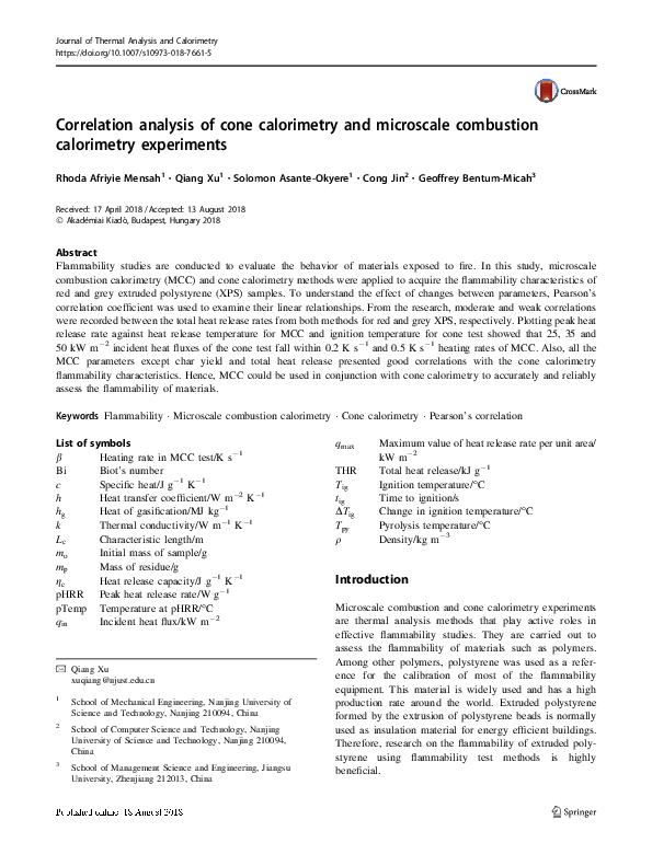 (PDF) Correlation analysis of cone calorimetry and microscale ...