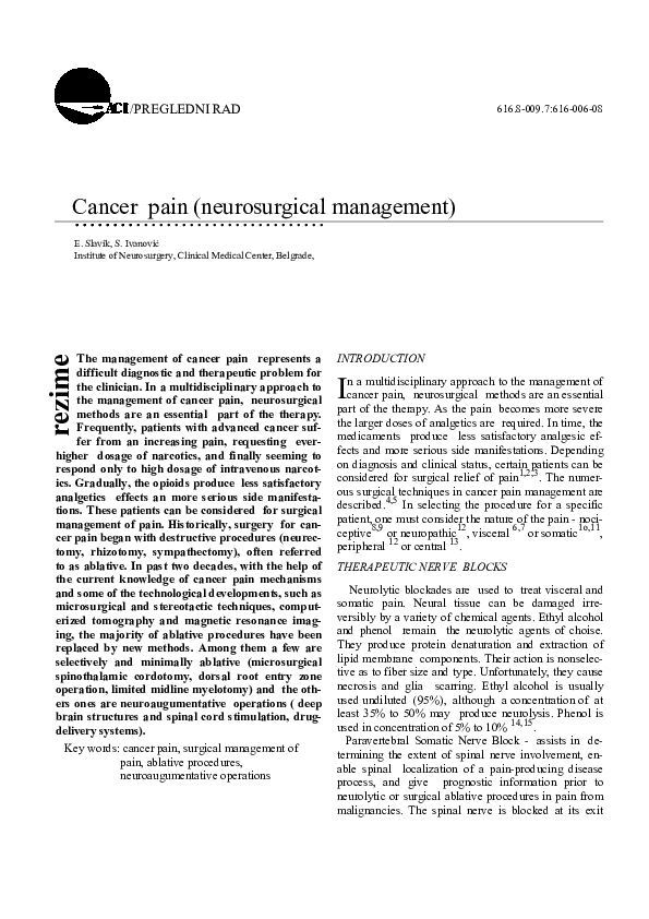 (PDF) Cancer pain: Neurosurgical management