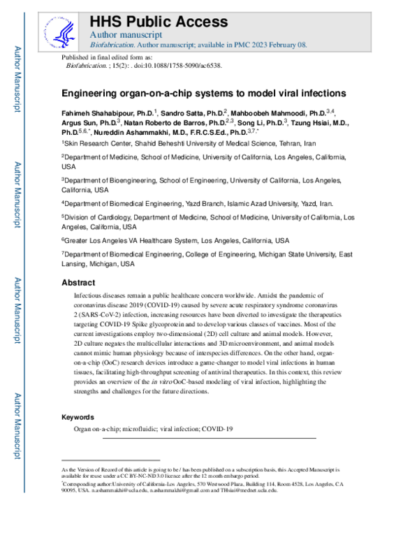 (PDF) Engineering organ-on-a-chip systems to model viral infections