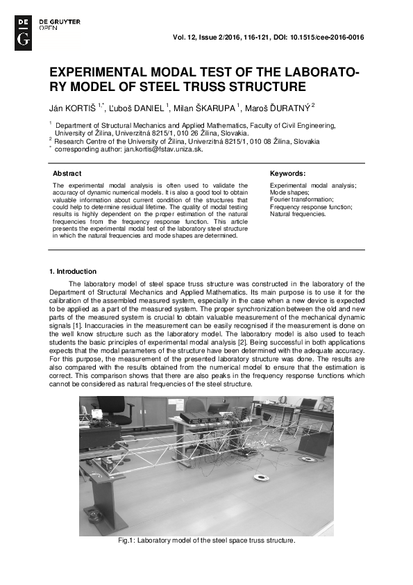 (PDF) Experimental Modal Test of the Laboratory Model of Steel Truss ...