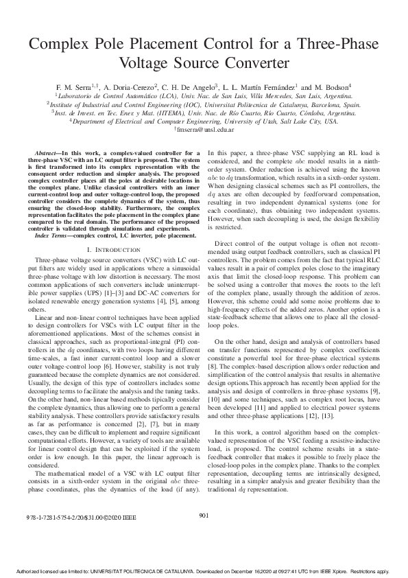 (PDF) Complex Pole Placement Control for a Three-Phase Voltage Source Converter | Arnau Dòria ...