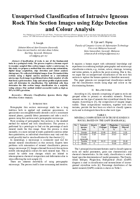 Pdf Unsupervised Classification Of Intrusive Igneous Rock Thin Section Images Using Edge
