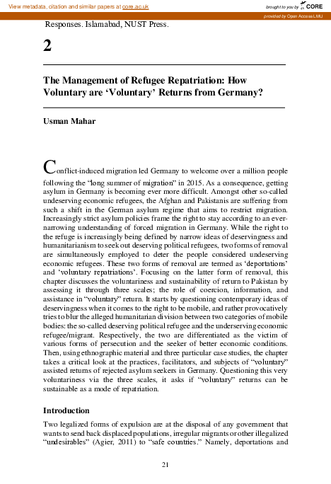 (PDF) The Management of Refugee Repatriation: HowVoluntary are ...