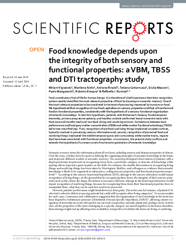 (PDF) Food knowledge depends upon the integrity of both sensory and ...
