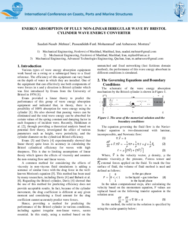 (PDF) Energy Absorption of Fully Non-Linear Irregular Wave by Bristol Cylinder Wave Energy ...