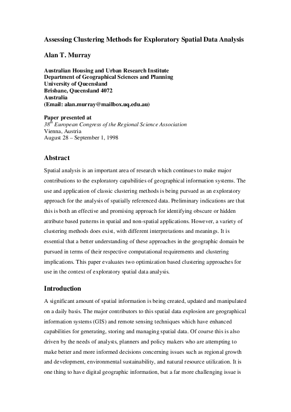 (PDF) Cluster discovery techniques for exploratory spatial data analysis