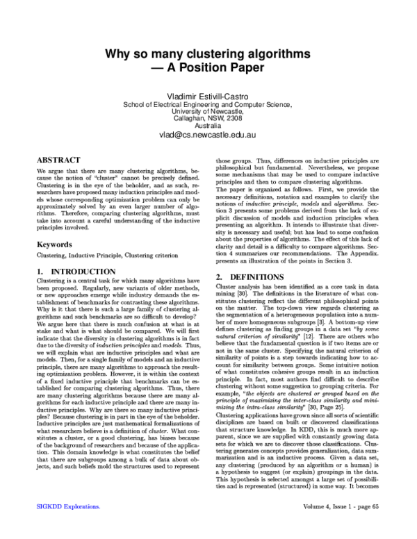 Why So Many Clustering Algorithms