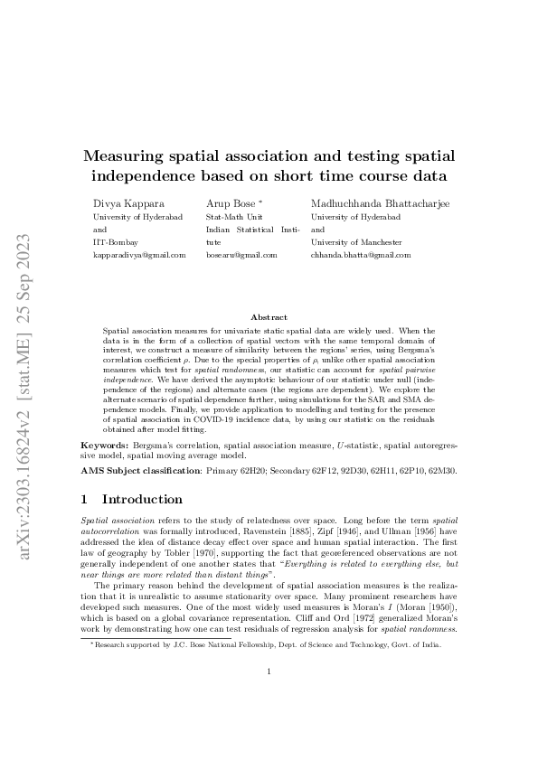 (PDF) Measuring spatial association and testing spatial independence ...