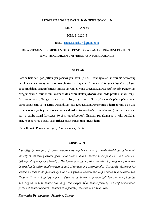 (PDF) PENGEMBANGAN KARIR DAN PERENCANAAN