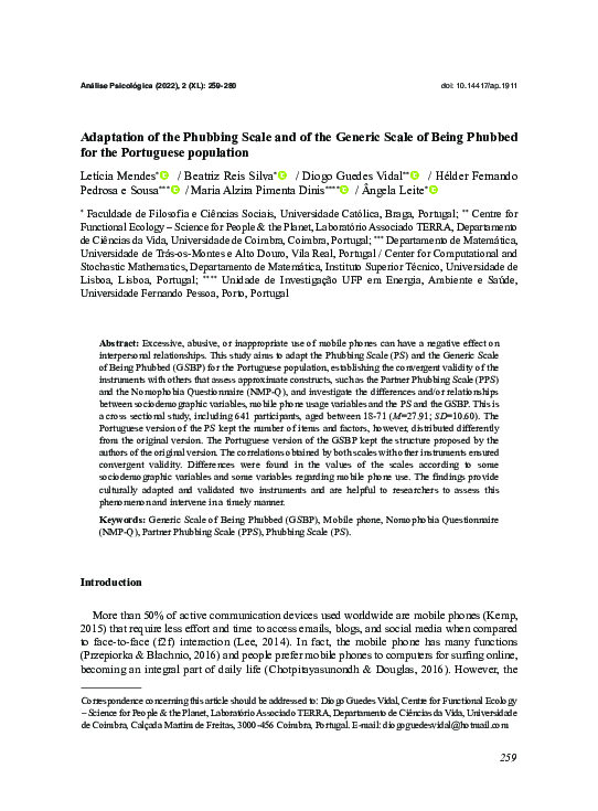 Pdf Adaptation Of The Phubbing Scale And Of The Generic Scale Of Being Phubbed For The