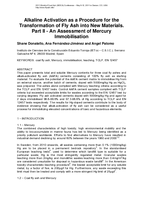 (PDF) Alkaline activation as a procedure for the transformation of fly ...