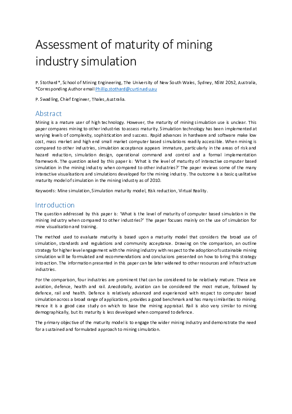 (PDF) Assessment of maturity of mining industry simulation