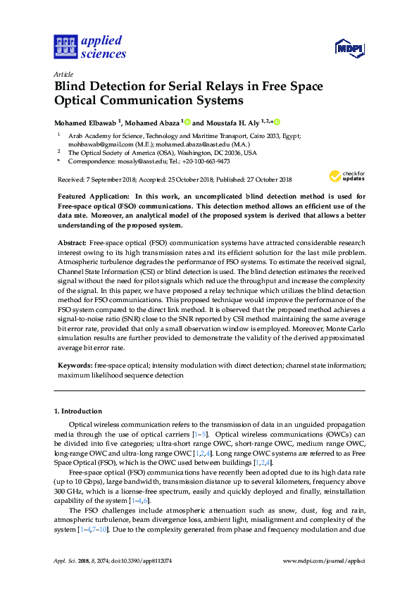 (PDF) Blind Detection for Serial Relays in Free Space Optical ...