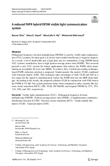 Pdf A Reduced Papr Hybrid Ofdm Visible Light Communication System