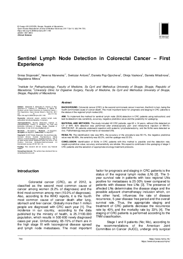 (PDF) Sentinel Lymph Node Detection in Colorectal Cancer – First Experience