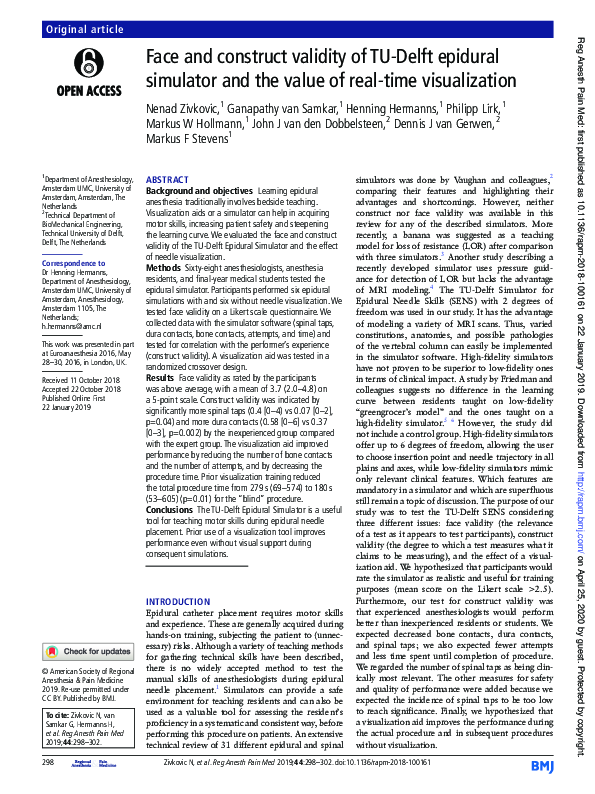 (PDF) Face and construct validity of TU-Delft epidural simulator and the value of real-time ...